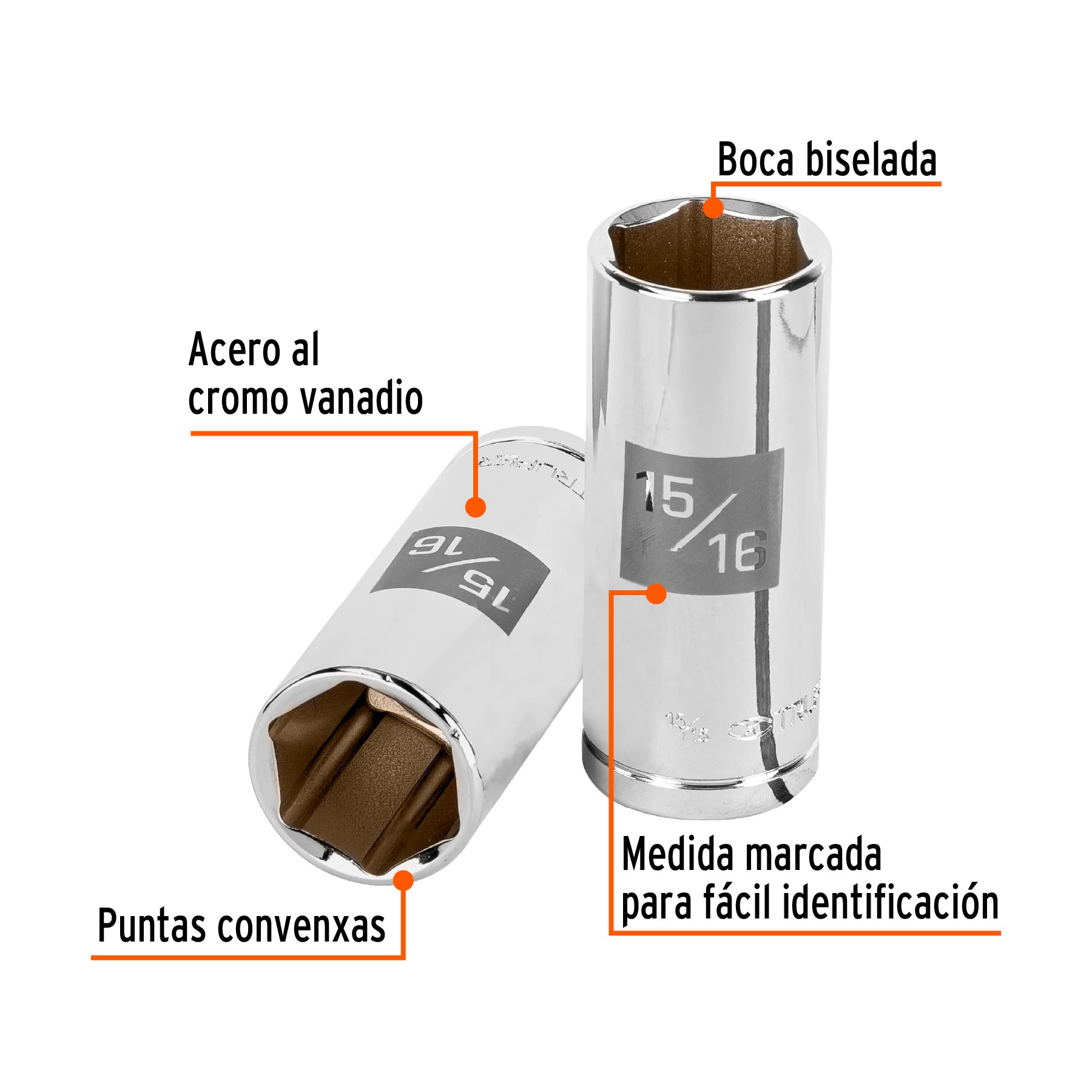 DADO LARGO DE 15/16", 6 PUNTAS, CUADRO 1/2", TRUPER 13332