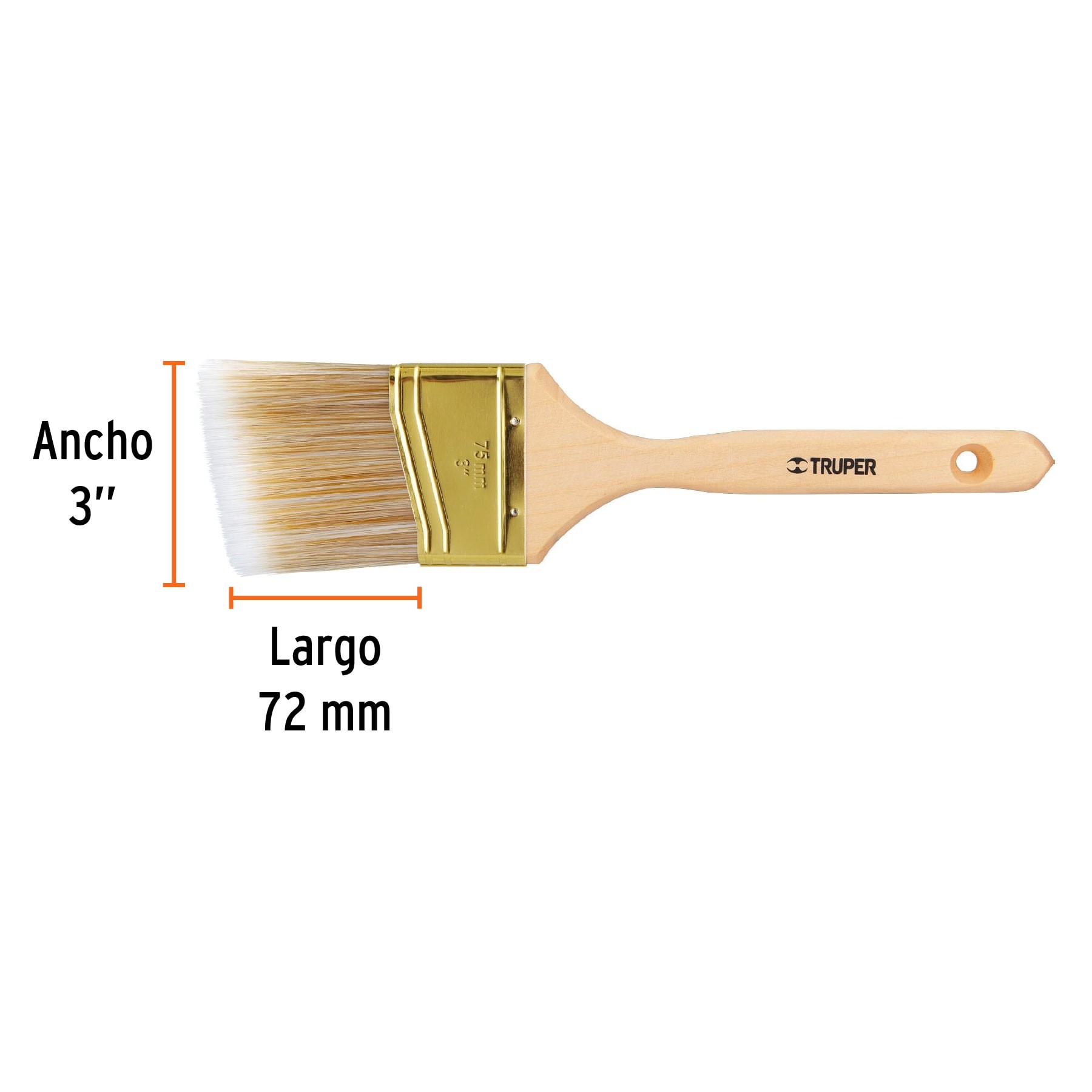BROCHA CERDAS SINTÉTICAS 3" CORTE ANGULAR, MANGO DE MADERA TRUPER 13341