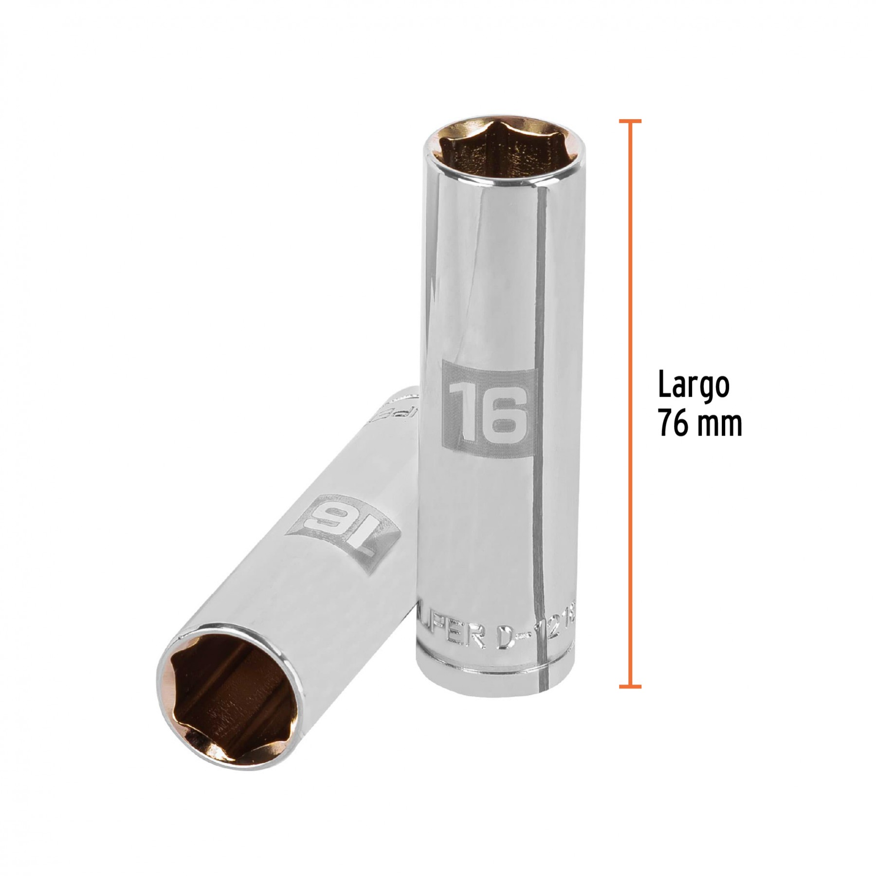 DADO LARGO DE 16 MM, 6 PUNTAS, CUADRO 1/2", TRUPER 13356
