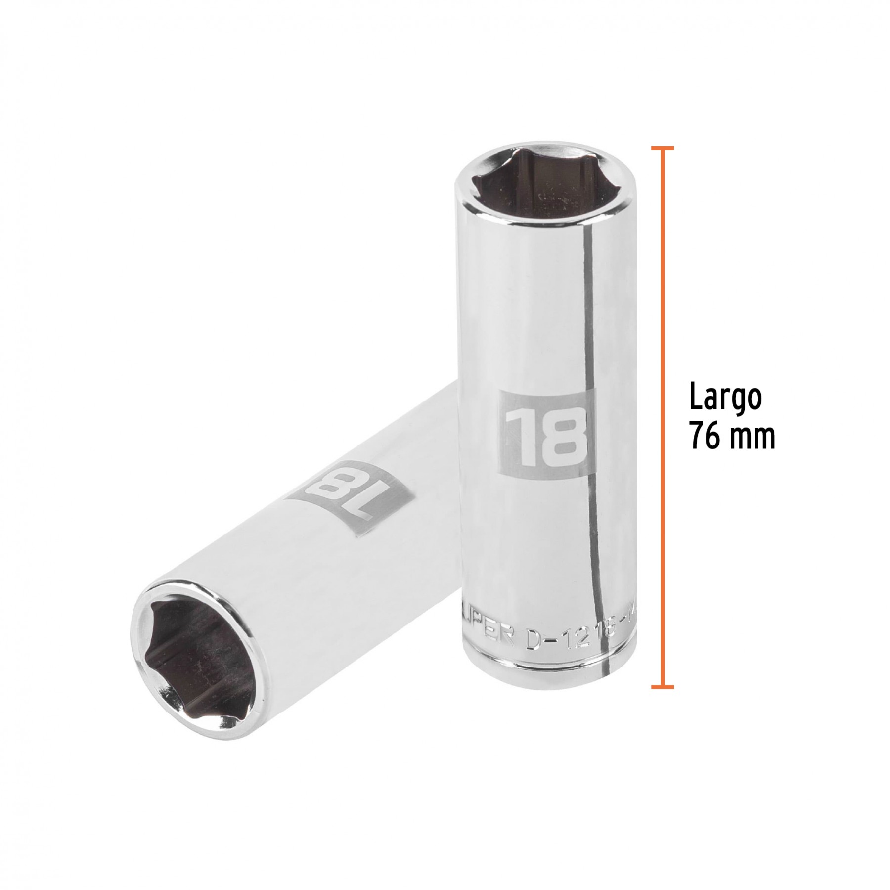 DADO LARGO DE 18 MM, 6 PUNTAS, CUADRO 1/2", TRUPER 13358