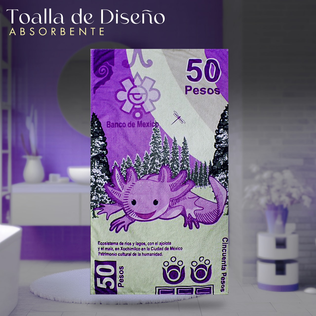 Toalla De Baño Diseño Ajolote Color Billete Microfibra de Poliéster ...