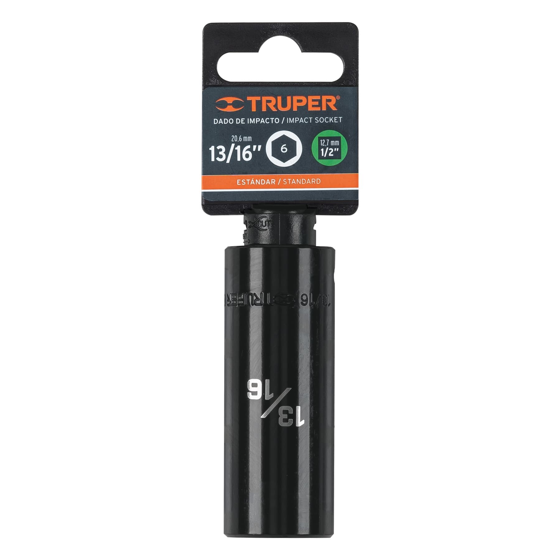 DADO LARGO IMPACTO DE 13/16", 6 PUNTAS, CUADRO 1/2", TRUPER 13393