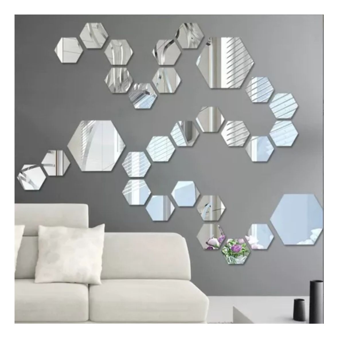 Espejos Decorativos Para Pared Acrílicos Adhesivos 24 pzs, Plateado