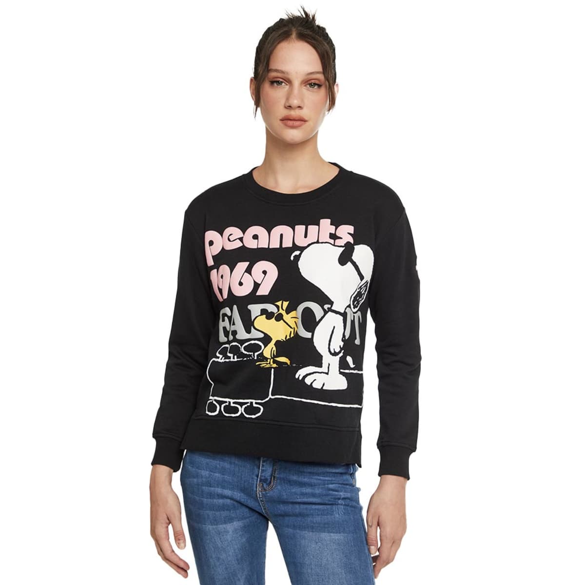 Sudadera de Snoopy y Woodstock color negra para mujer, mod. 1092184