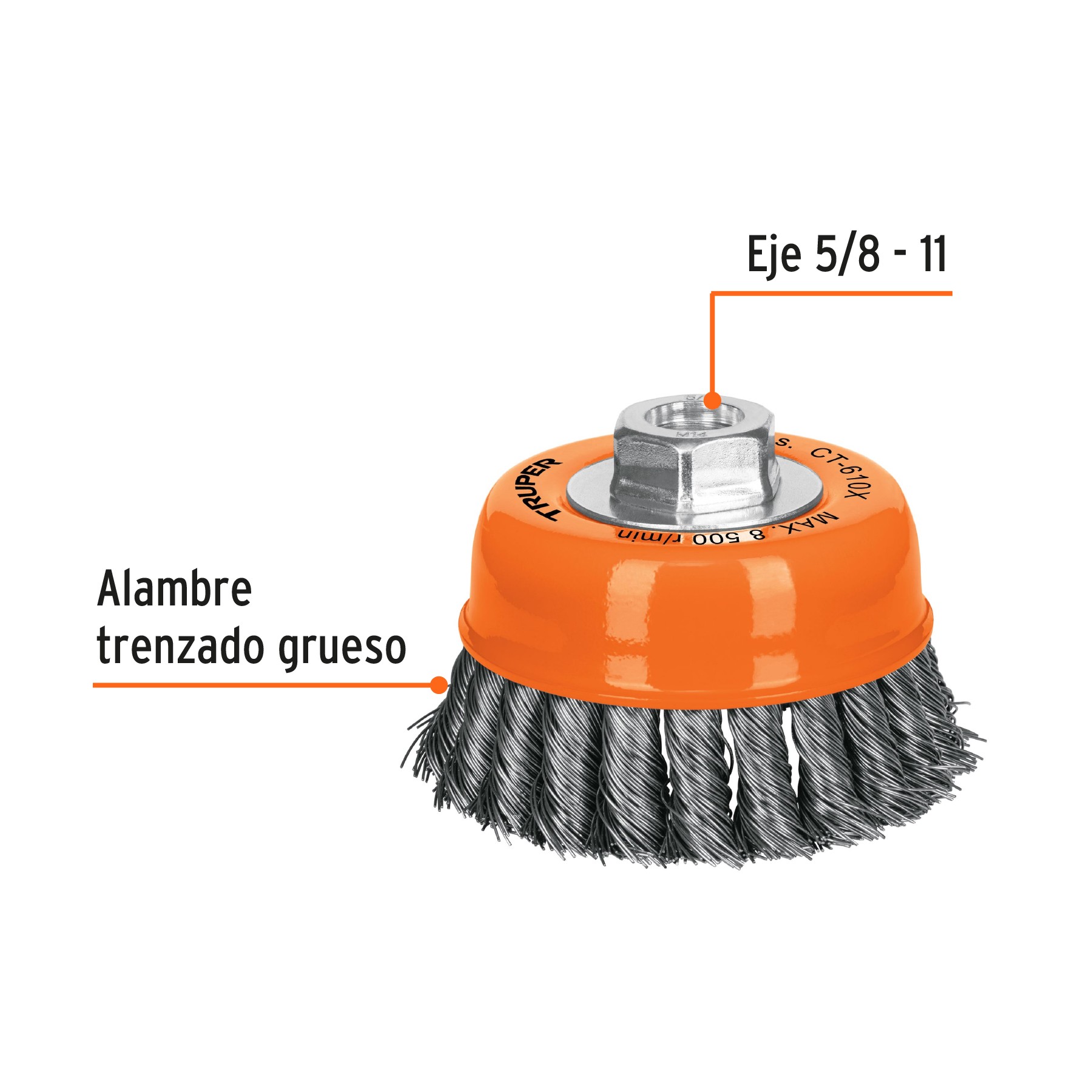 CARDA COPA 4" ALAMBRE TRENZADO GRUESO, EJE M14, TRUPER 17532