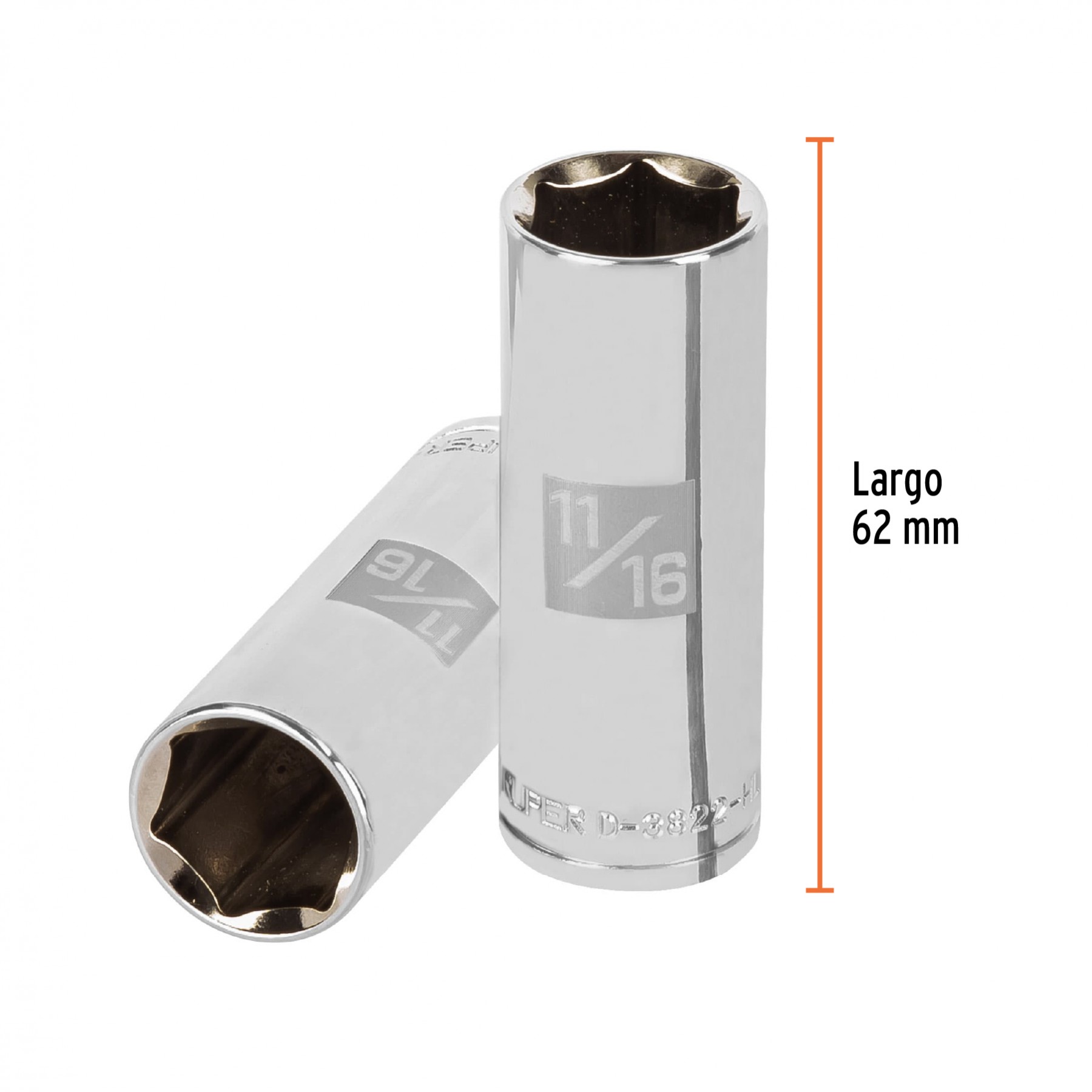 DADO LARGO DE 11/16", 6 PUNTAS, CUADRO 3/8", TRUPER 13717