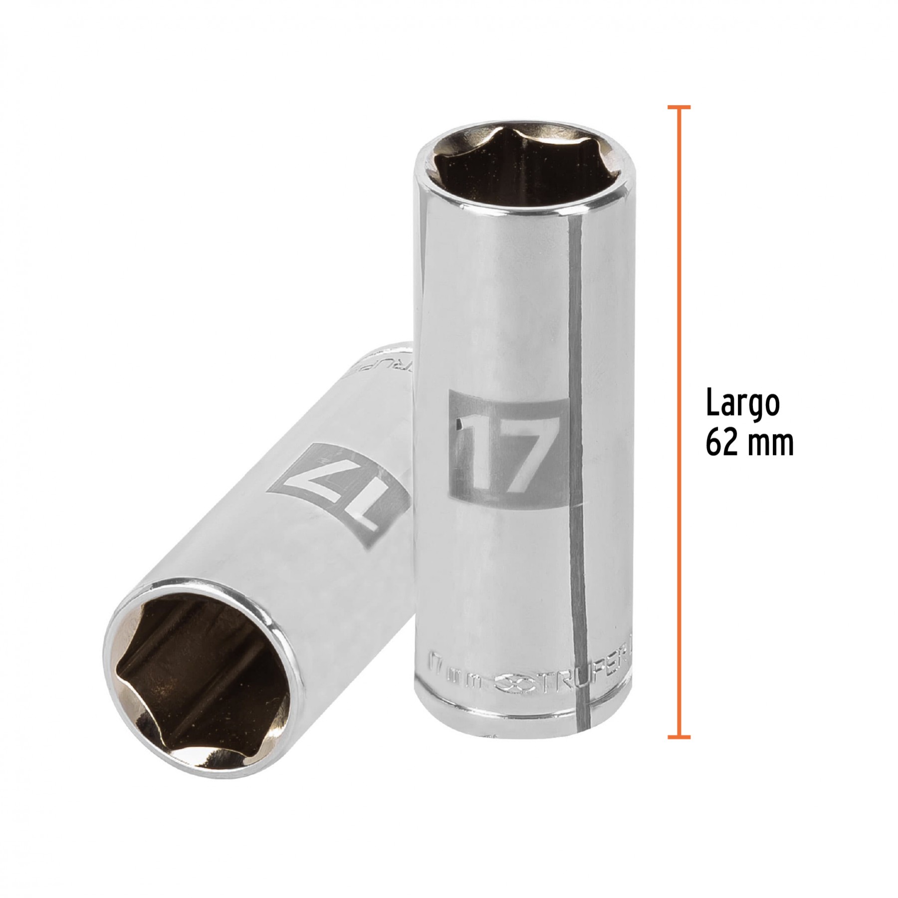 DADO LARGO DE 17 MM, 6 PUNTAS, CUADRO 3/8", TRUPER 13777