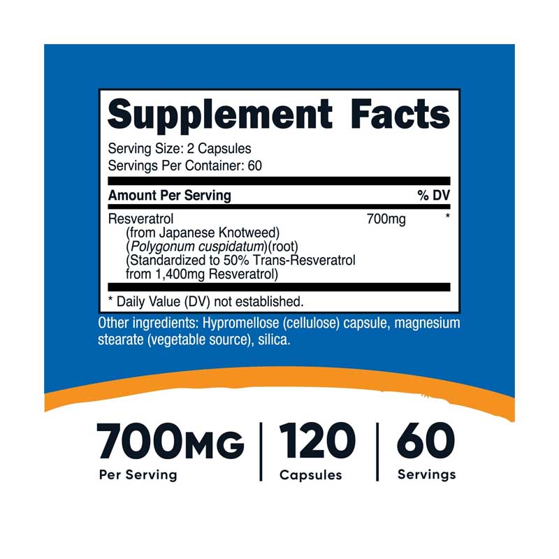 Resvetrol 700mg Nutricost 120 capsulas Previene Artritis y Acné