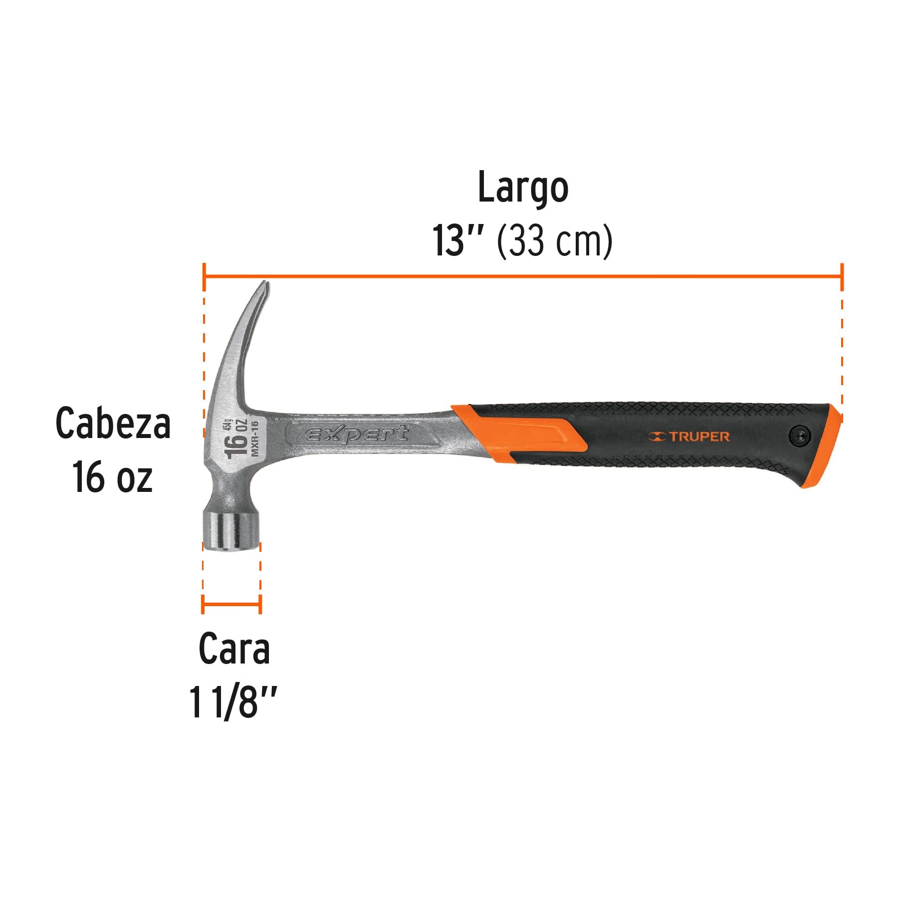 MARTILLO FORJADO 16 OZ UÑA RECTA, MANGO CON NEOPRENO, TRUPER EXPERT 17857