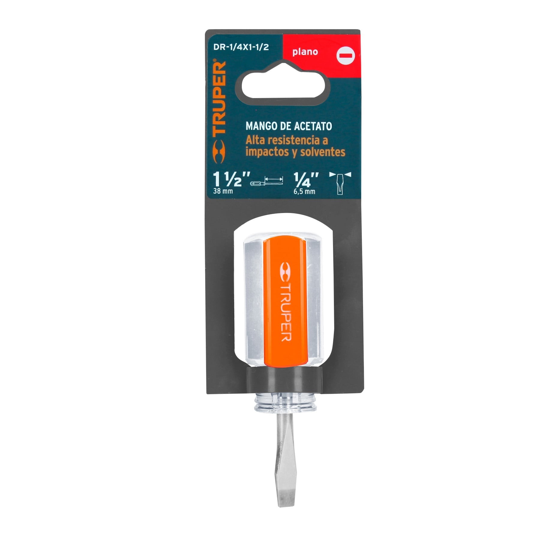 DESARMADOR PLANO 1/4" X 1-1/2" MANGO DE ACETATO, TRUPER 13993