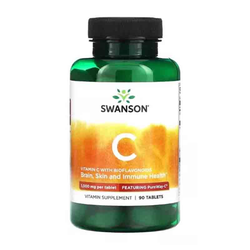 Vitamina C 1000mcg 90 tabletas Swanson Bioflavonoides Rosa Mosqueta
