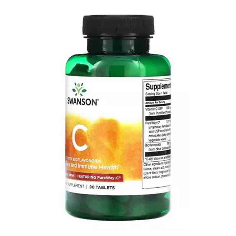 Vitamina C 1000mcg 90 tabletas Swanson Bioflavonoides Rosa Mosqueta