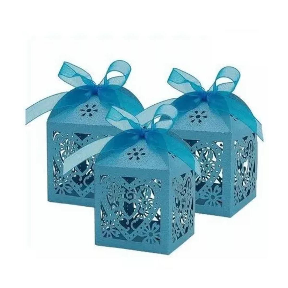 50pz Cajita De Cartón Boda Dulceros En Forma De Corazon Azul