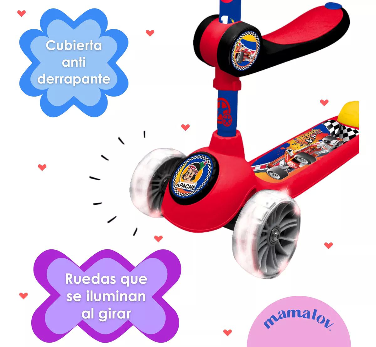 Scooter 2 En 1 Apache Con Asiento Racing 3 A 8 Años - Rojo