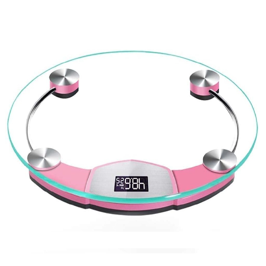 Bascula Digital Personal Rosa Redonda De Vidrio Cristal Templado