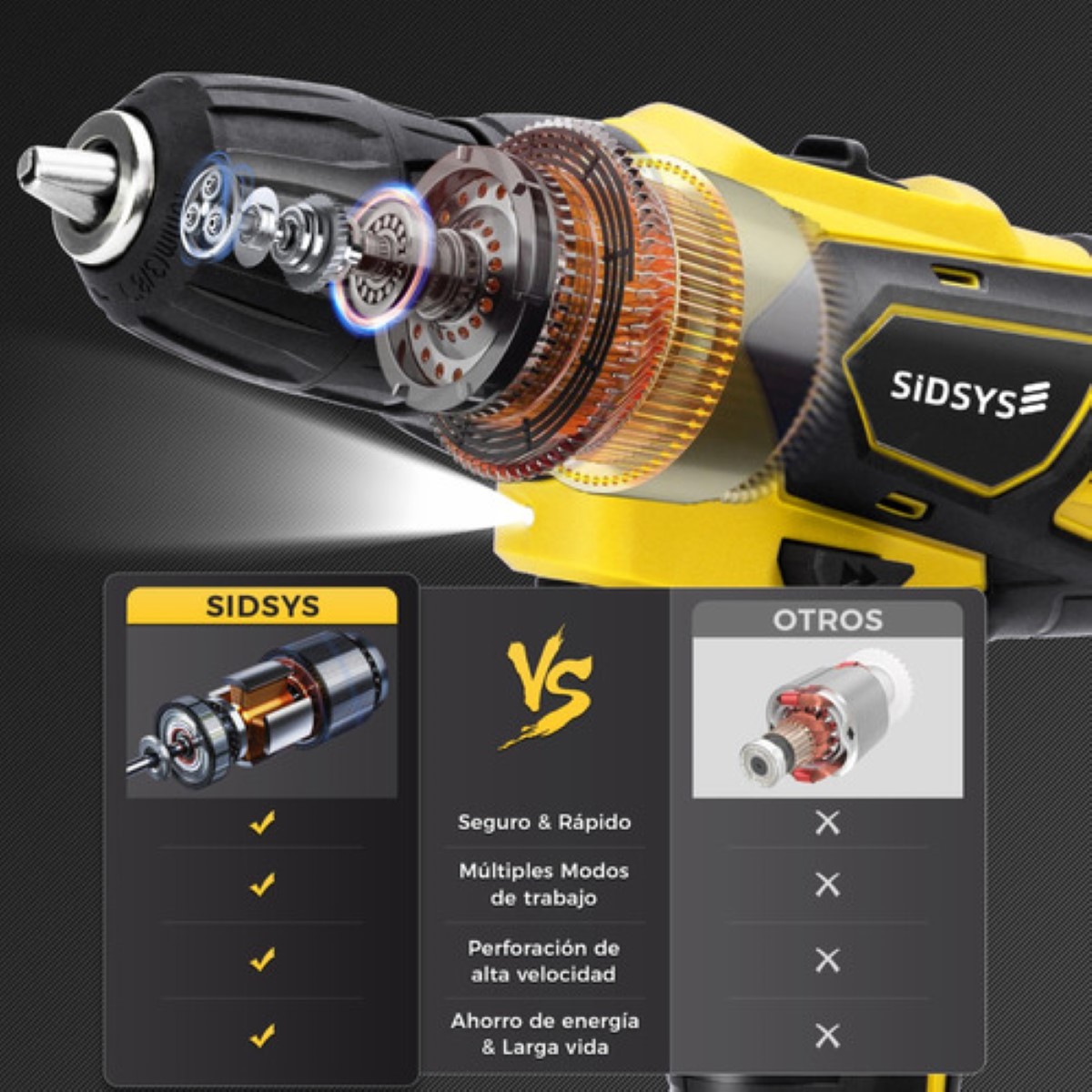 Taladros Atornillador Inalámbricos Eléctricos Maletin Amarillo/Negro