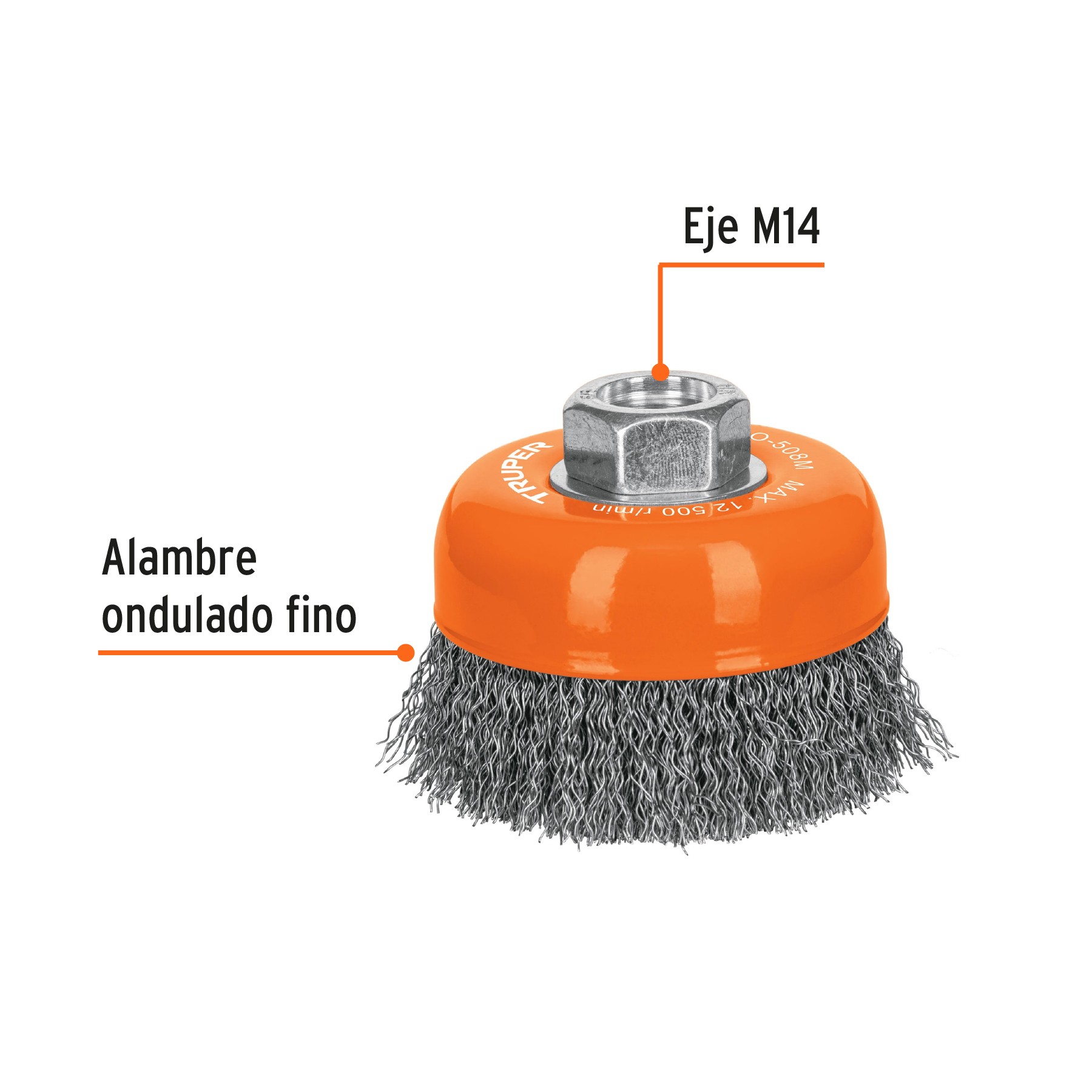 CARDA COPA 3" ALAMBRE ONDULADO FINO, EJE M14, TRUPER 14180