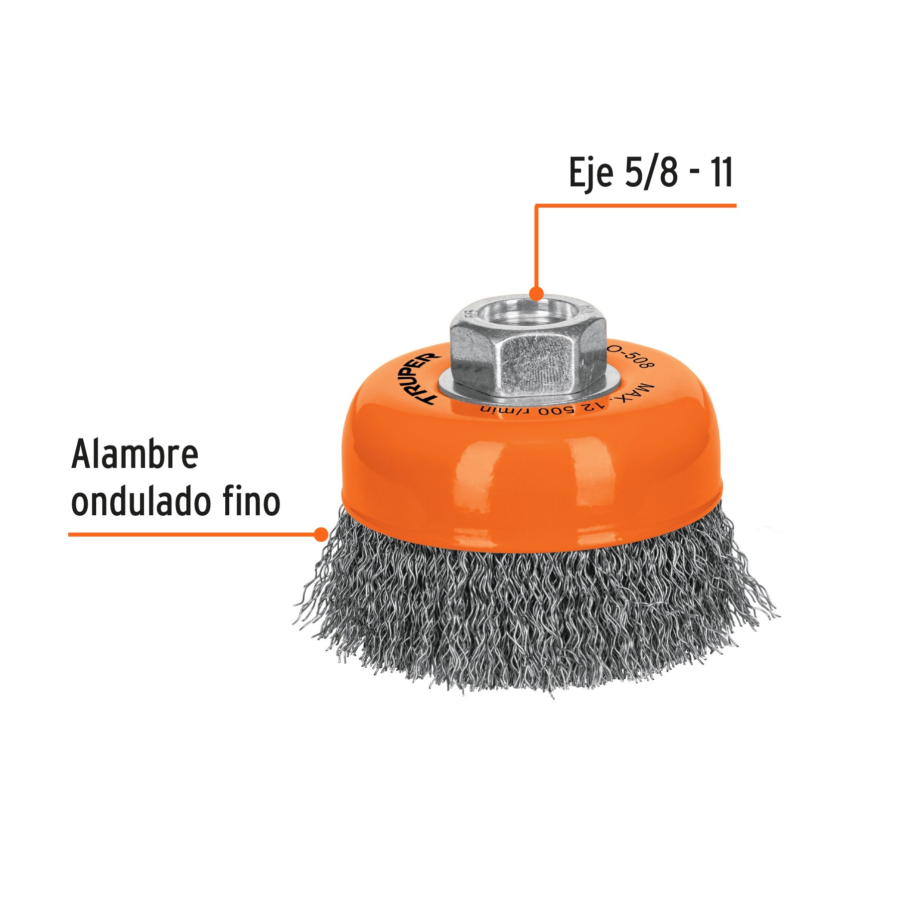 CARDA COPA 3" ALAMBRE ONDULADO FINO, EJE 5/8"-11, TRUPER 14182