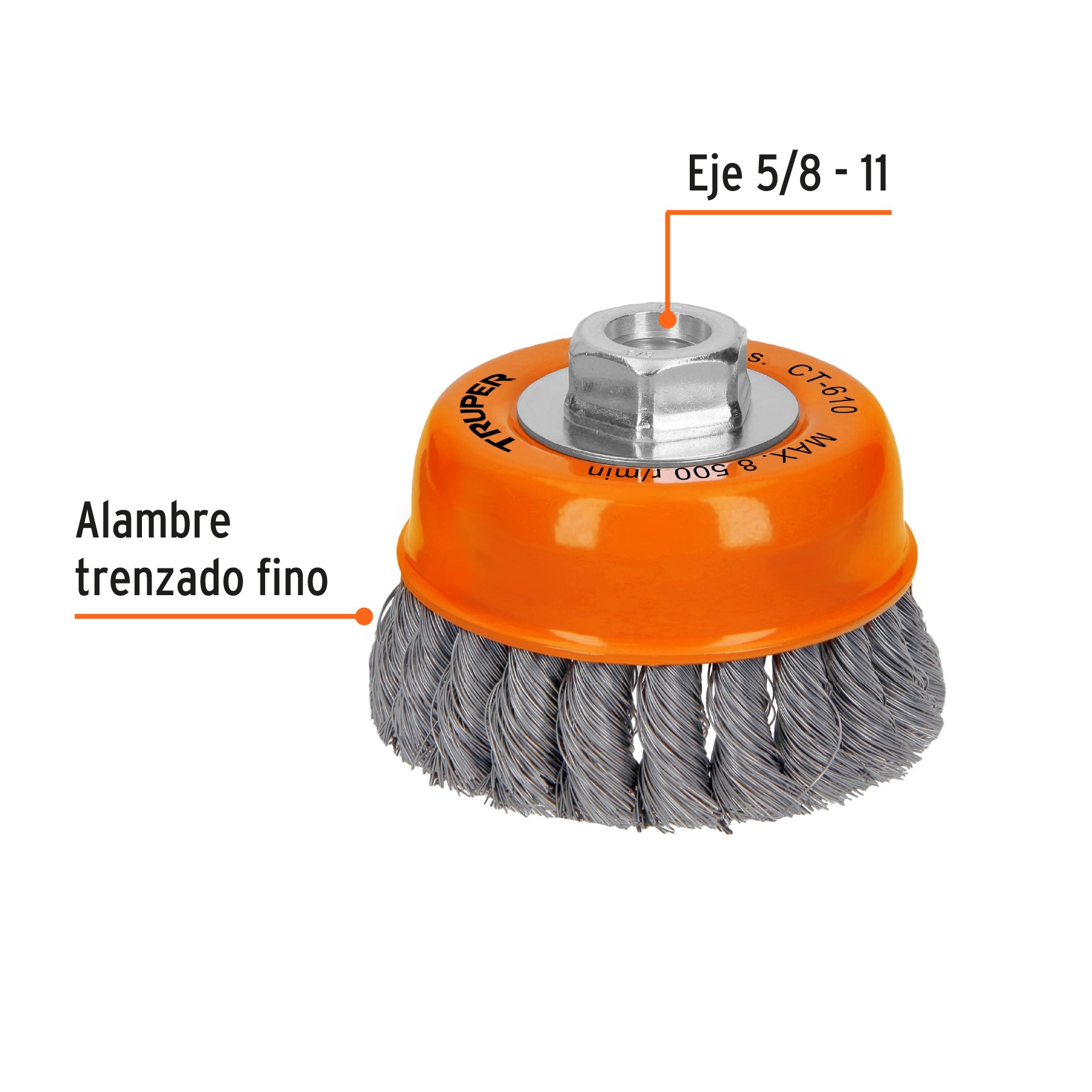 CARDA COPA 4" ALAMBRE TRENZADO FINO, EJE 5/8"-11, TRUPER 14187