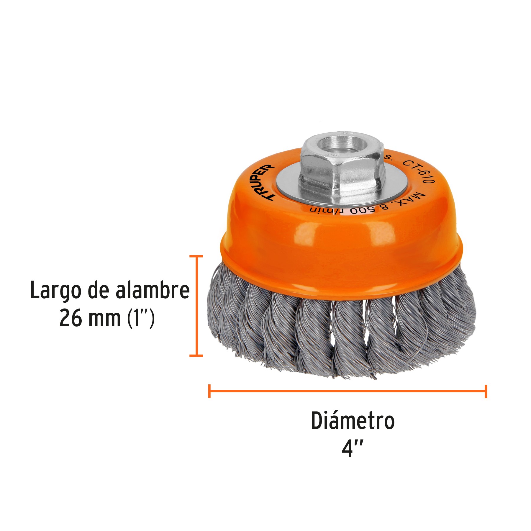 CARDA COPA 4" ALAMBRE TRENZADO FINO, EJE 5/8"-11, TRUPER 14187
