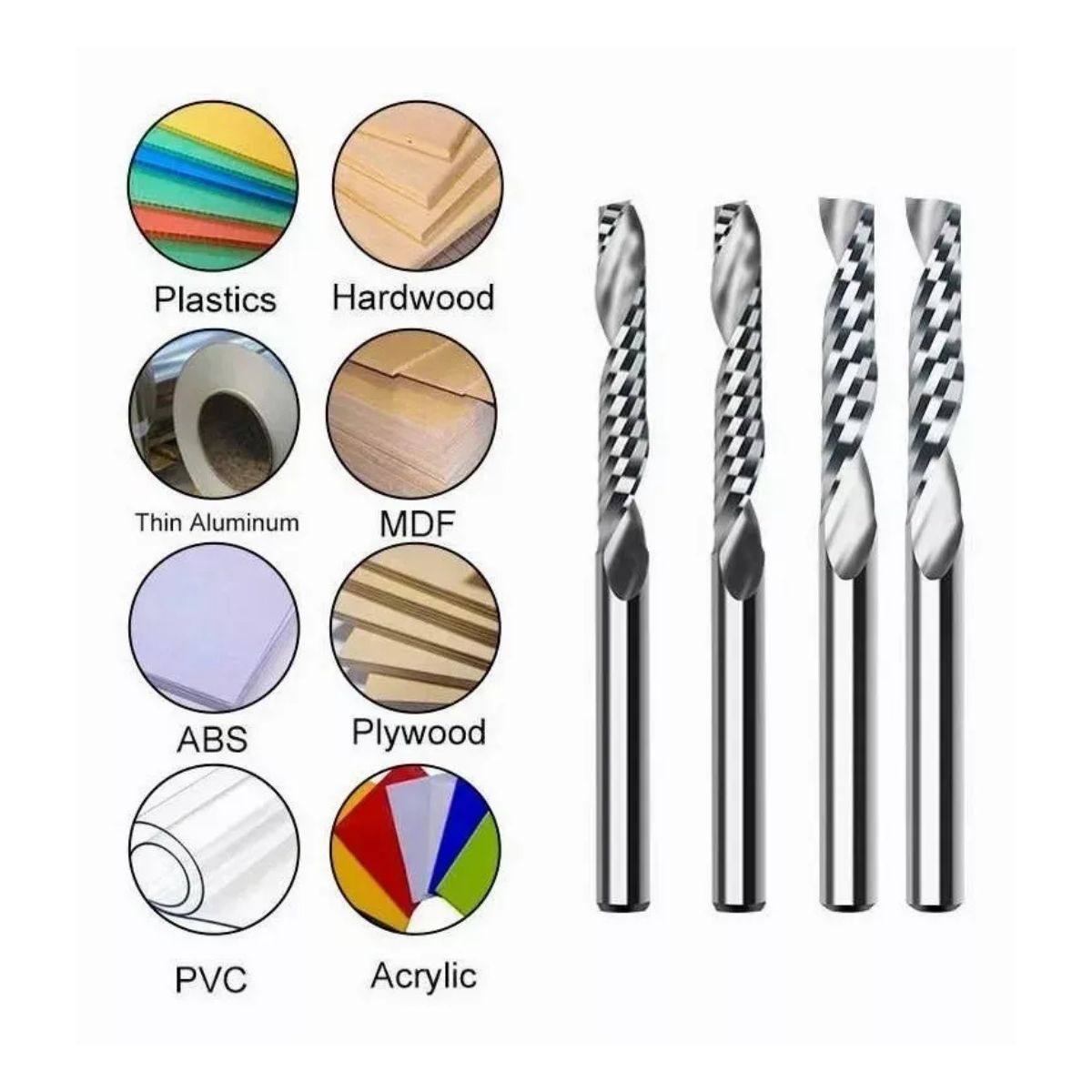 2 Cortador Broca Fresa Router Cnc (1/8) Aluminio Y Acrílico Plata