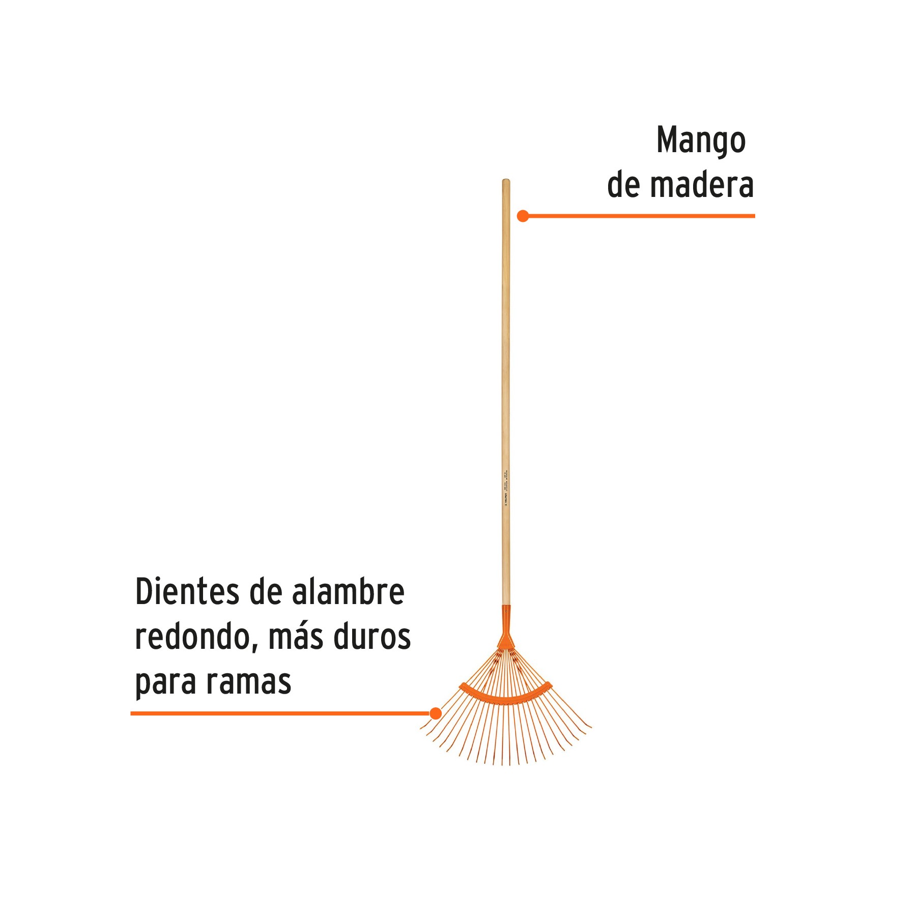ESCOBA METÁLICA P/JARDÍN CURVA,22 DIENTES REDONDOS, MANGO 48" TRUPER 14324