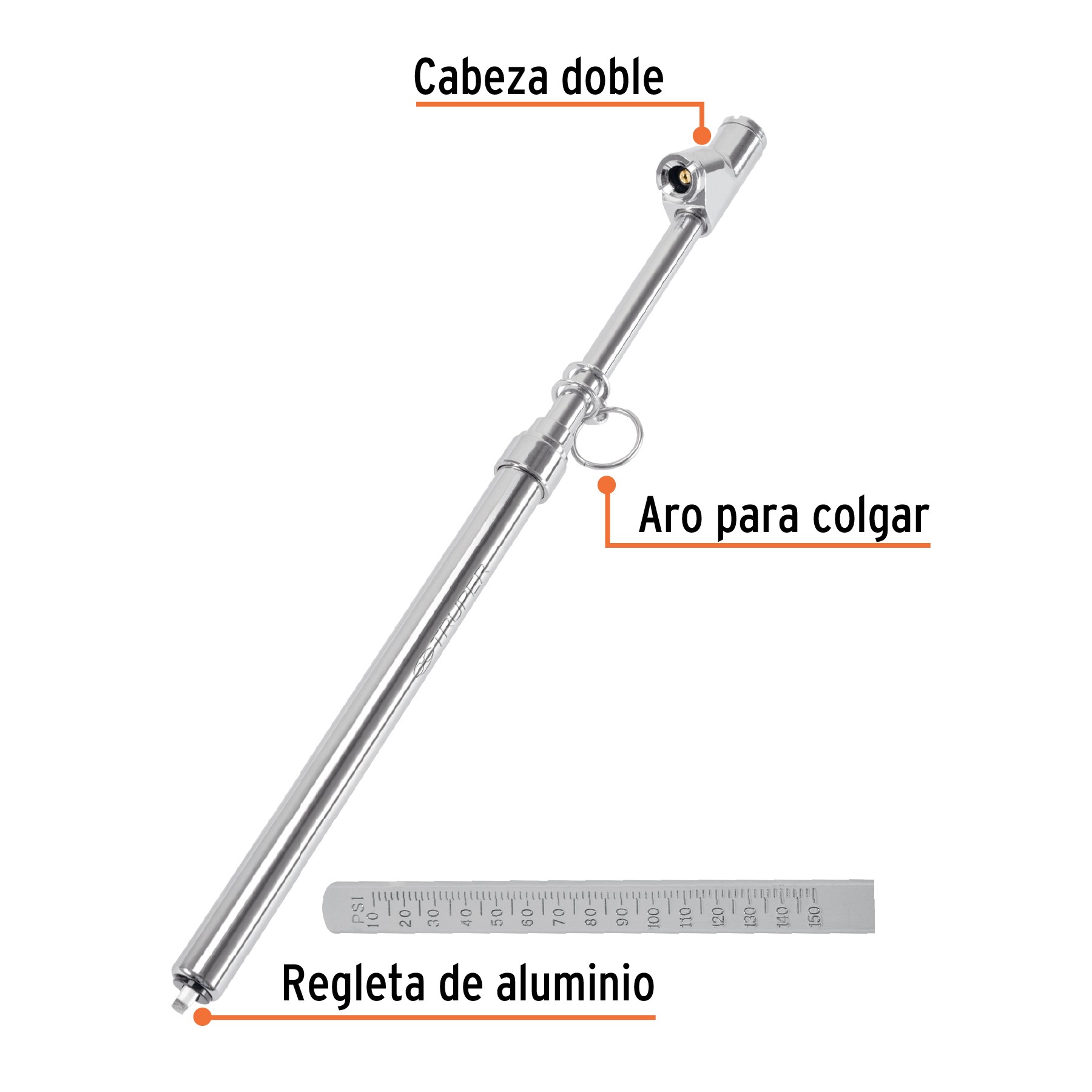 CALIBRADOR DE PRESIÓN 200 PSI CABEZA DOBLE, USO RUDO, TRUPER 18244