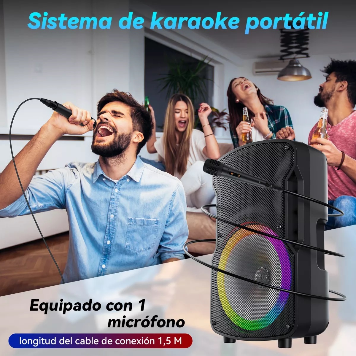 Bocina Bluetooth Recargables Portatil Rgb Mic Negro