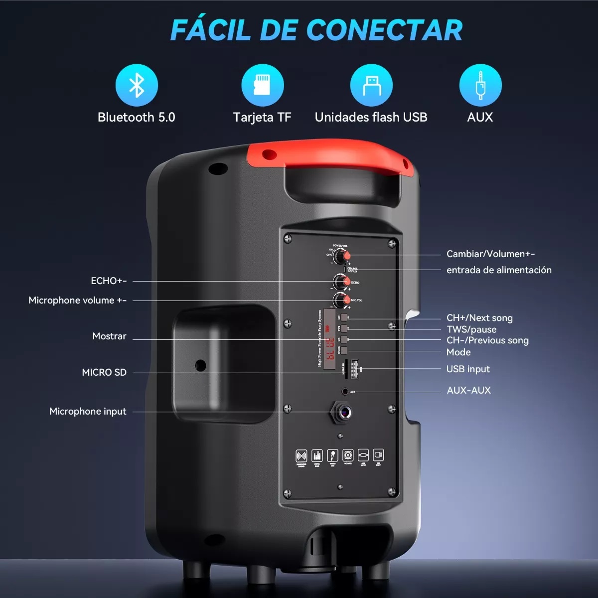 Bocina Bluetooth Recargables Portatil Rgb Mic Negro