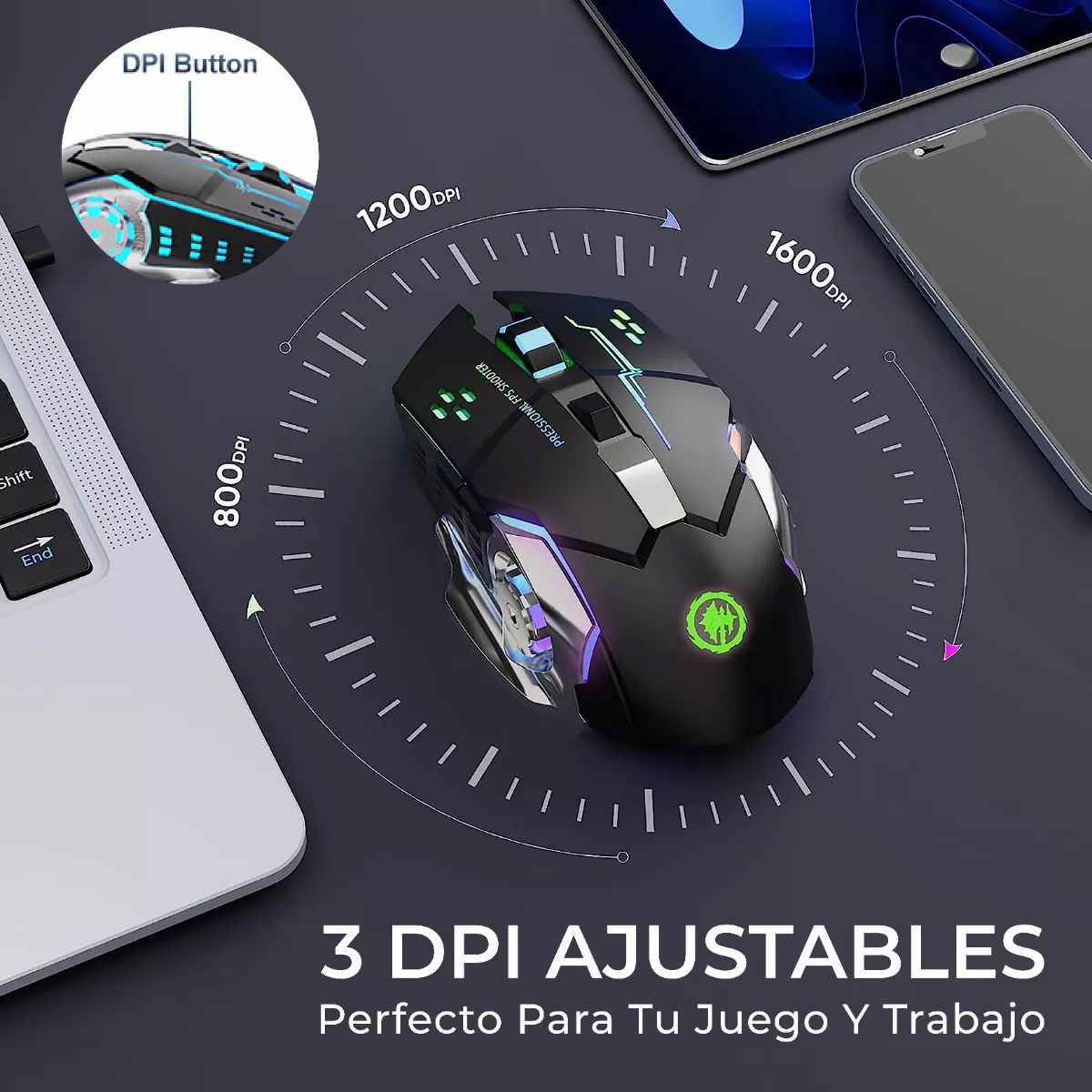 Mouse Inalambrico Gamer Ergonomico 2.4g Bt Dual Modos Raton.