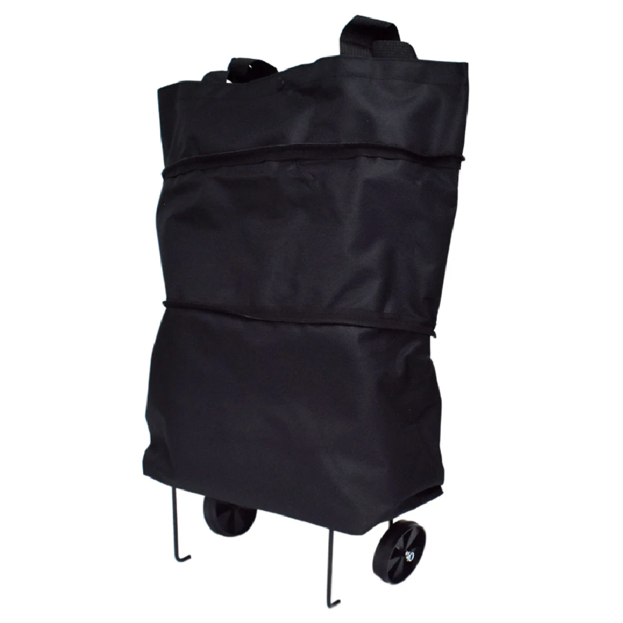 Bolsa Y Carrito Portatil 2 En 1 Negra Plegable Con Ruedas Para SuperMercado