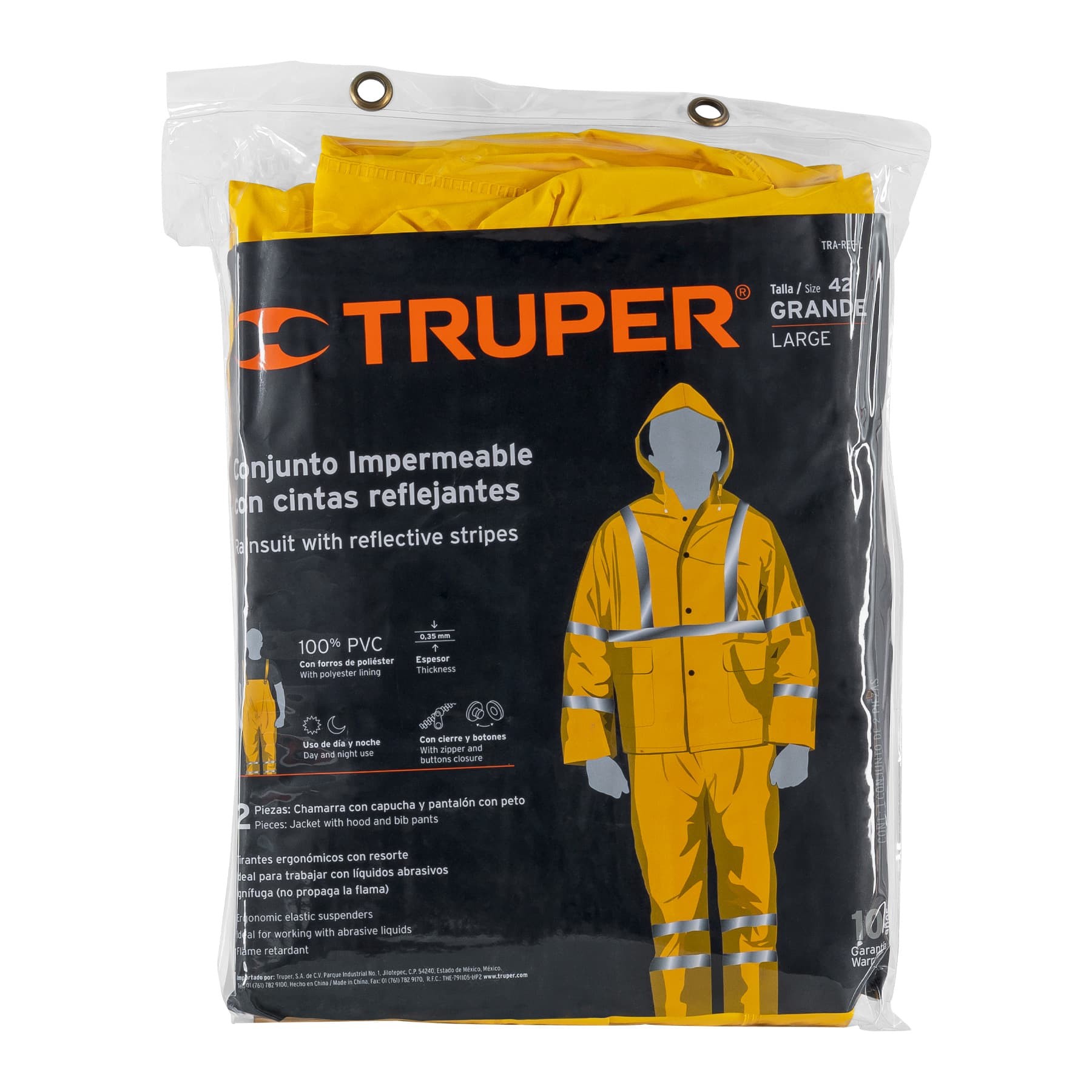 CONJUNTO IMPERMEABLE DOBLE CAPA AMARILLO CON REFLEJANTE, G TRUPER 18417