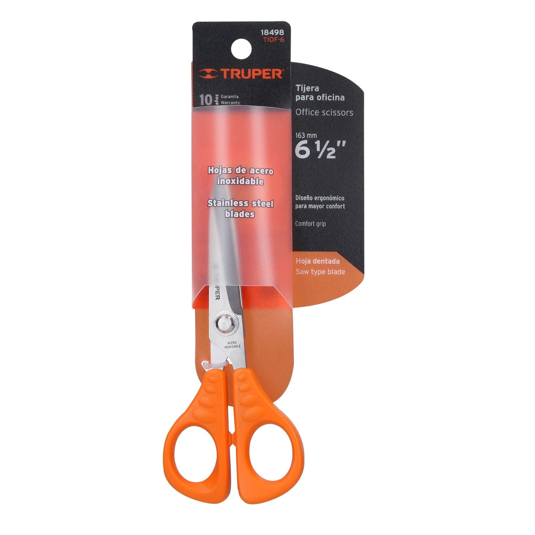 TIJERA 6-1/2" DE ACERO INOXIDABLE PARA OFICINA, TRUPER 18498