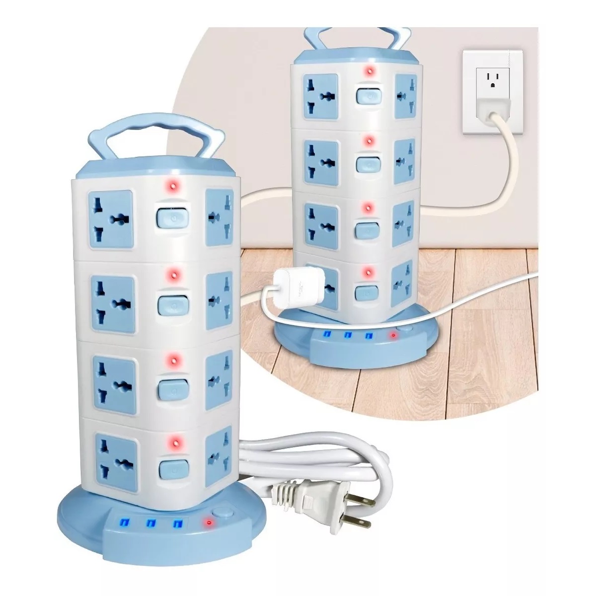 Torre Multicontacto Vertical Con 16 Tomas Y 3 Entradas Usb