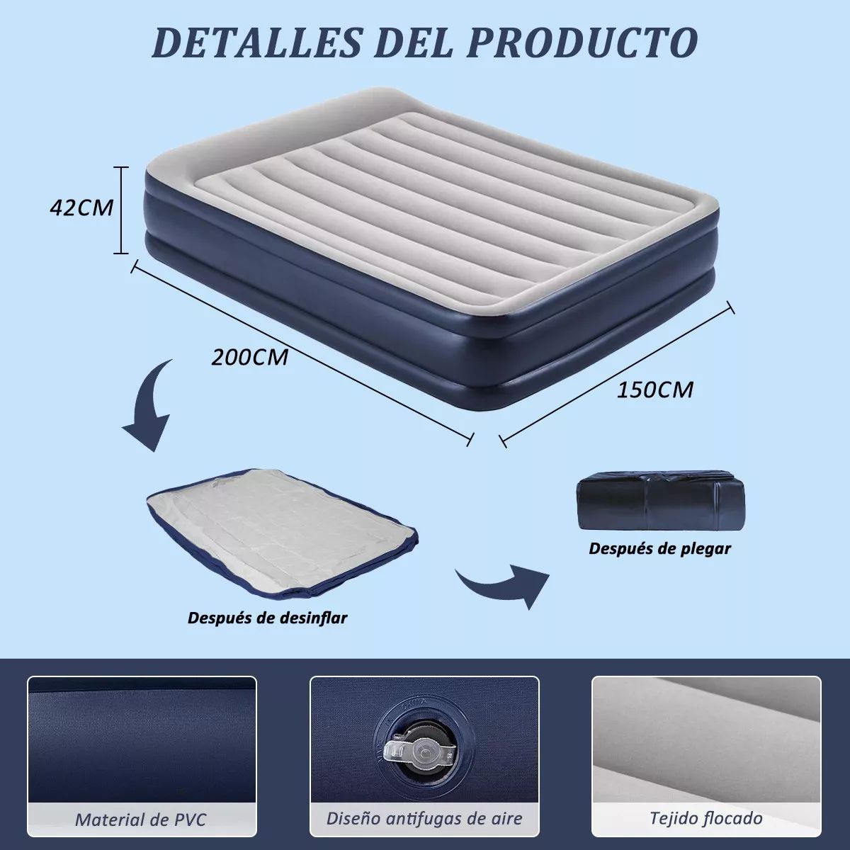 Colchon Inflable Queen Size Con Bomba Eléctrica Incluida