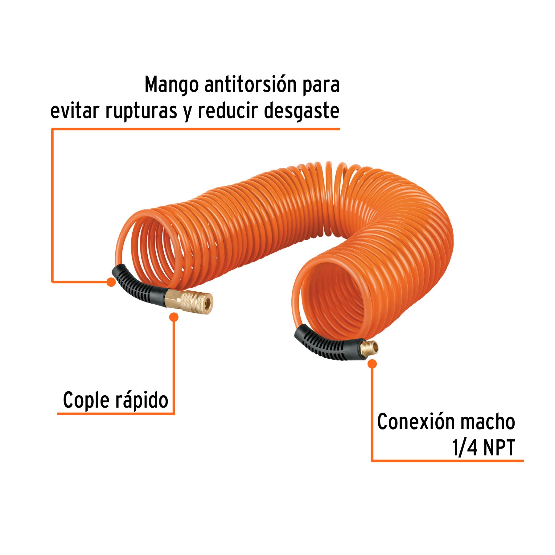 MANGUERA TIPO RESORTE PARA COMPRESOR, 15 M X 1/4", TRUPER 19075