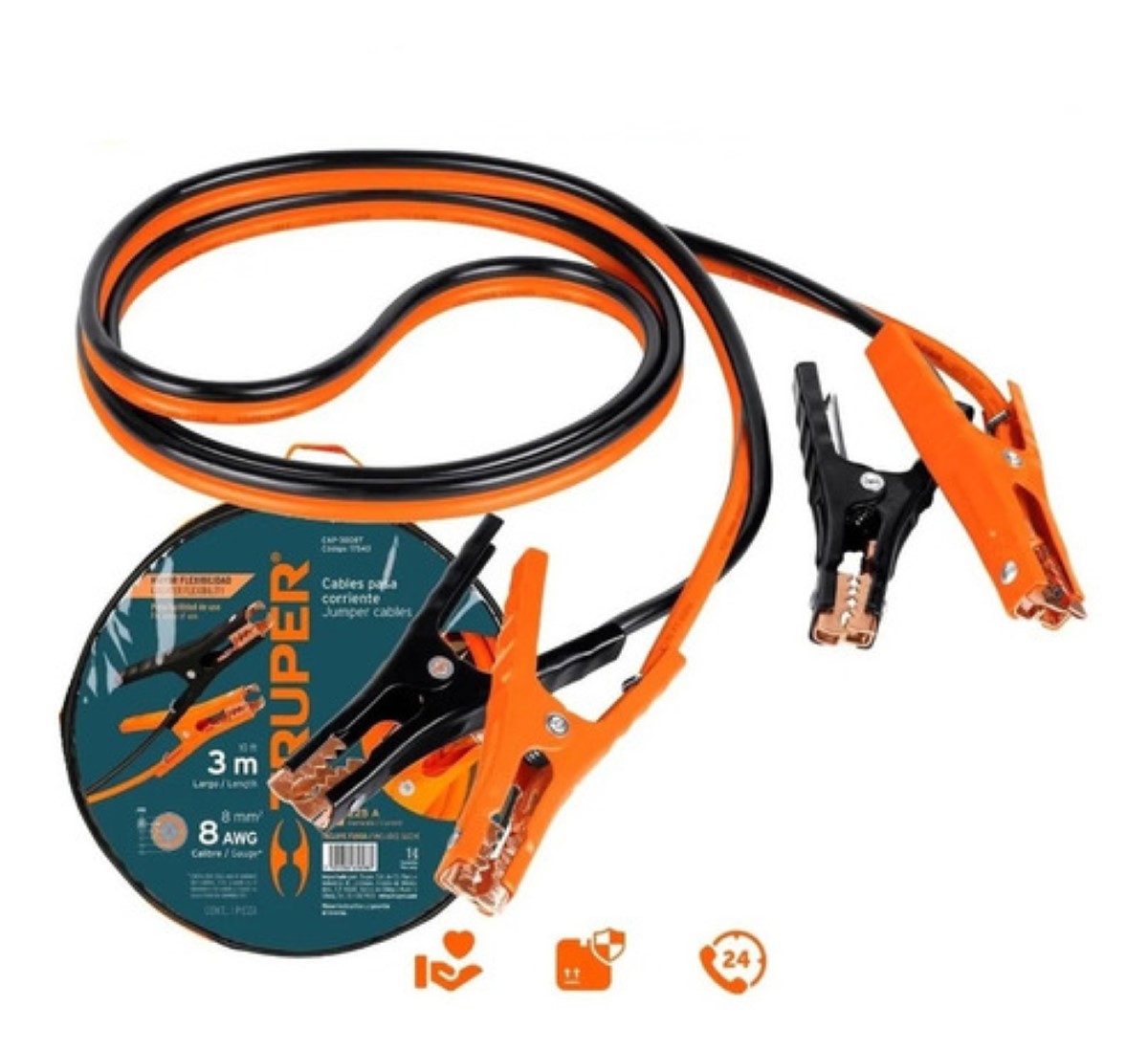 Cable Pasa Corrientes 3 Mt Calibre 8 Naranja/Negro