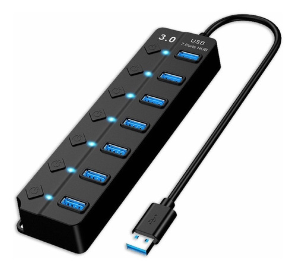 Usb 3.0 Hub Splitter 7 Puertos Con Indicadores Led Negro