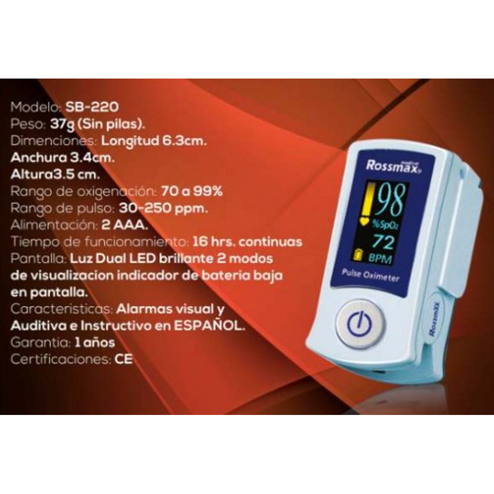 Oximetro Dedo Bidireccional Fingertip MCA C/ Alarma Rossmax