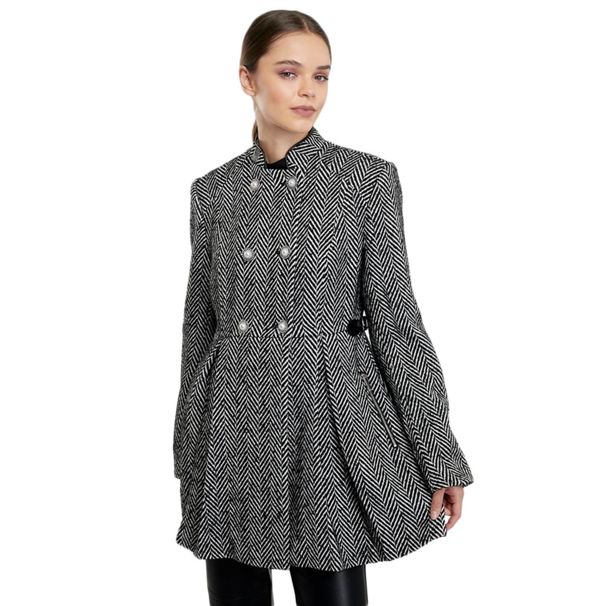 Abrigo plisado y cruzado para mujer, marca Schatz Woman, color negro ...