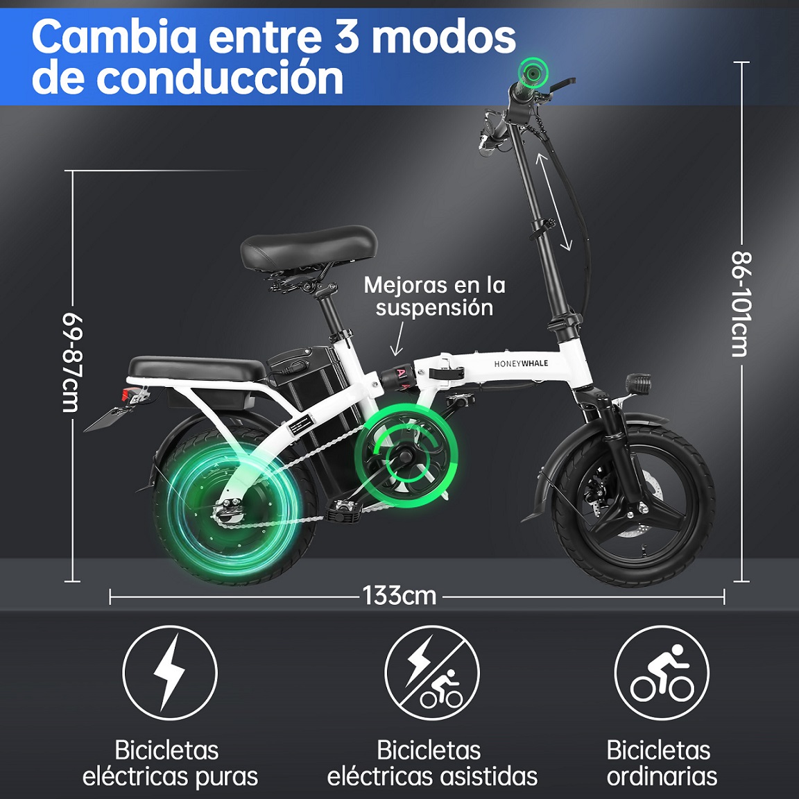 Bicicleta Eléctrica Plegable Honey Whale S6-S Blanco