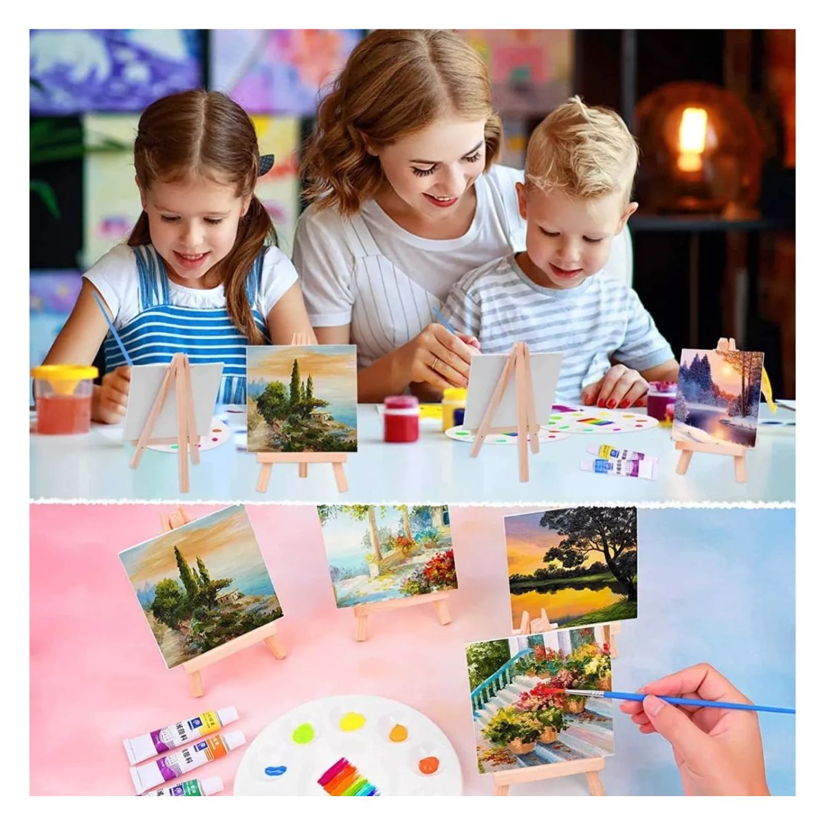 Juego De Mini Lienzos Minicaballete Con Bastidor De Lienzo, 12 PZS