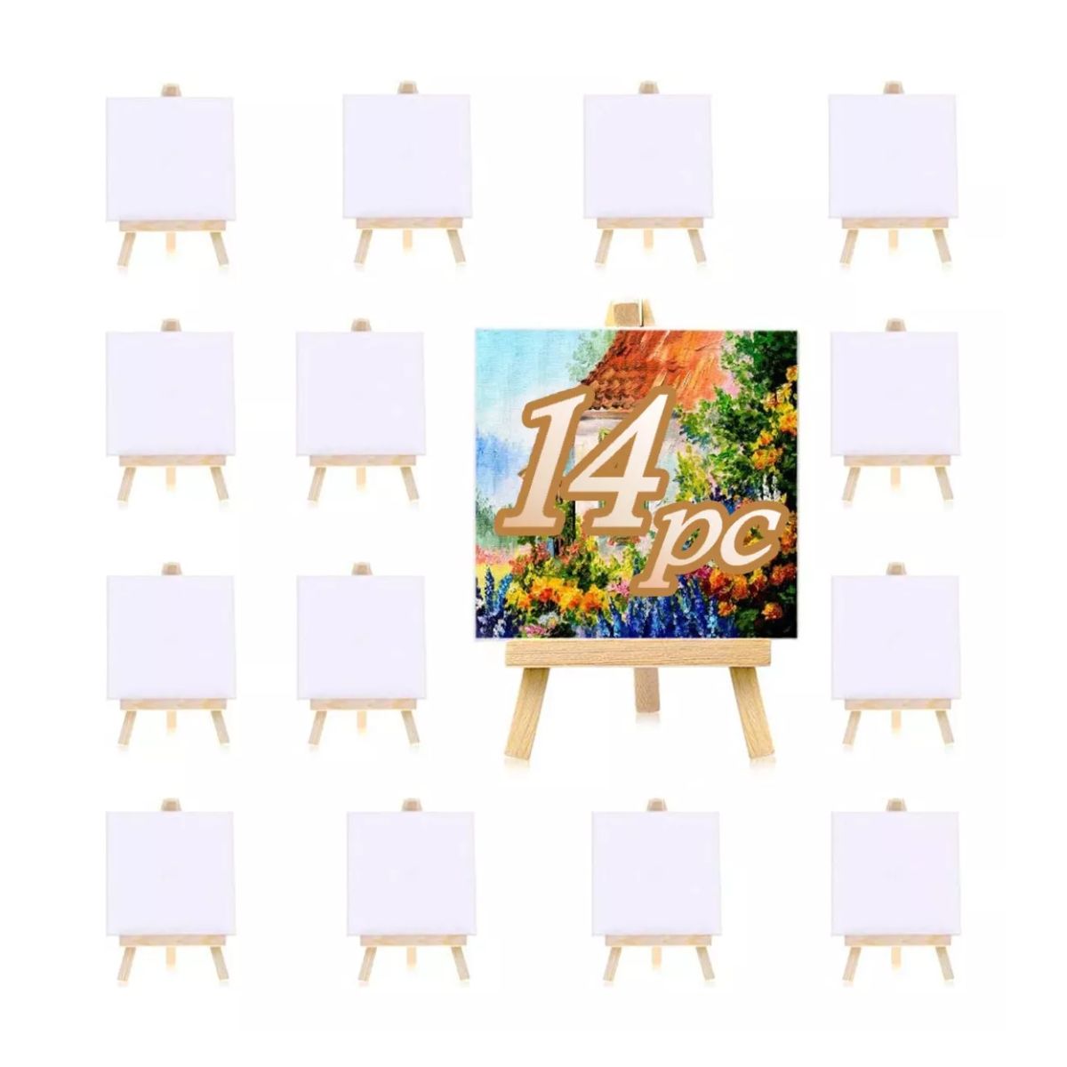 Juego De Mini Lienzos Minicaballete Con Bastidor De Lienzo, 14 PZS