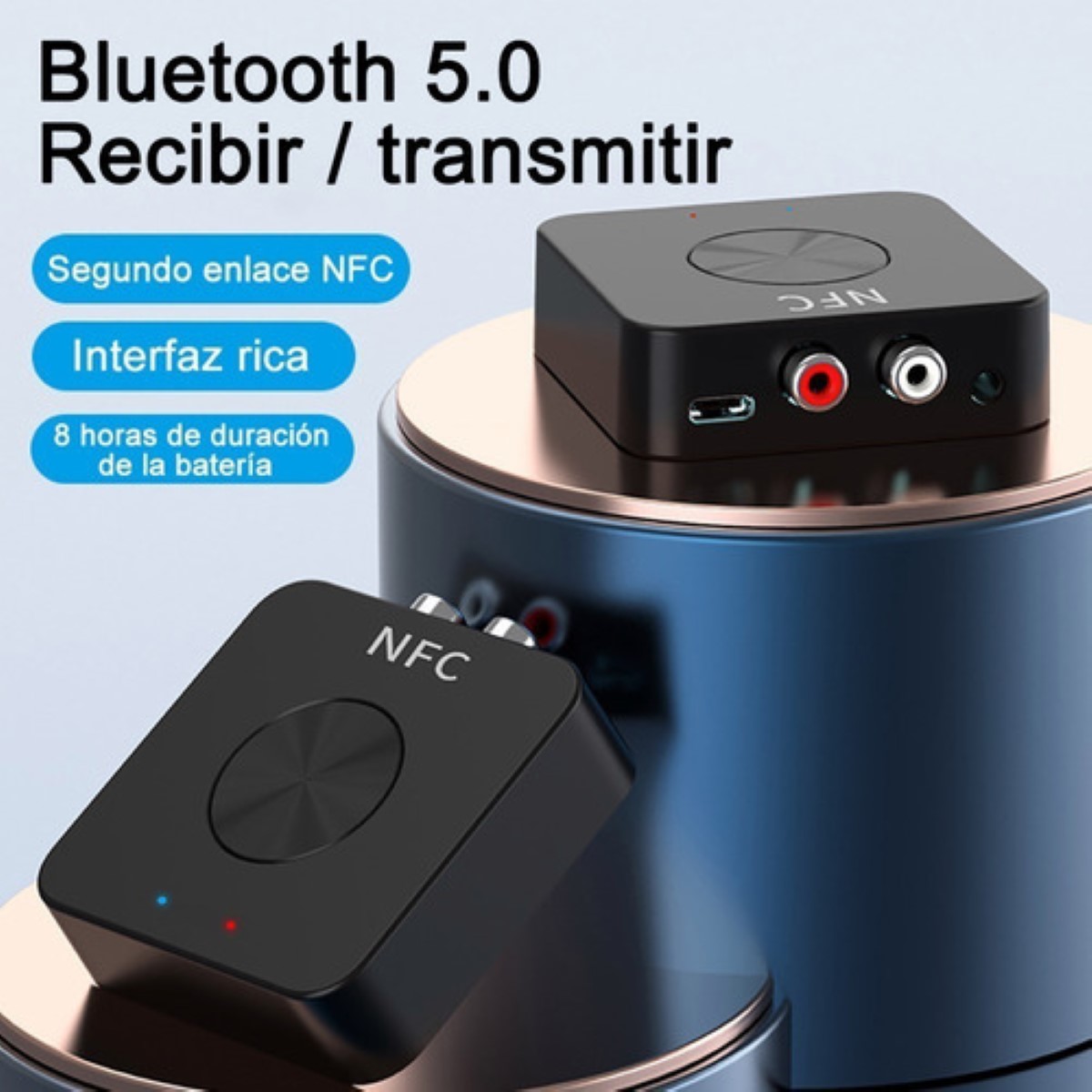Transmisor Y Receptor Bluetooth 5.0 Nfc 2 En 1 Rca/aux Negro