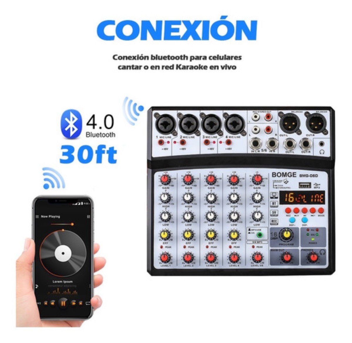 Bomge-audio Mezclador Bluetooth Usb Dsp (6 Canales) Negro