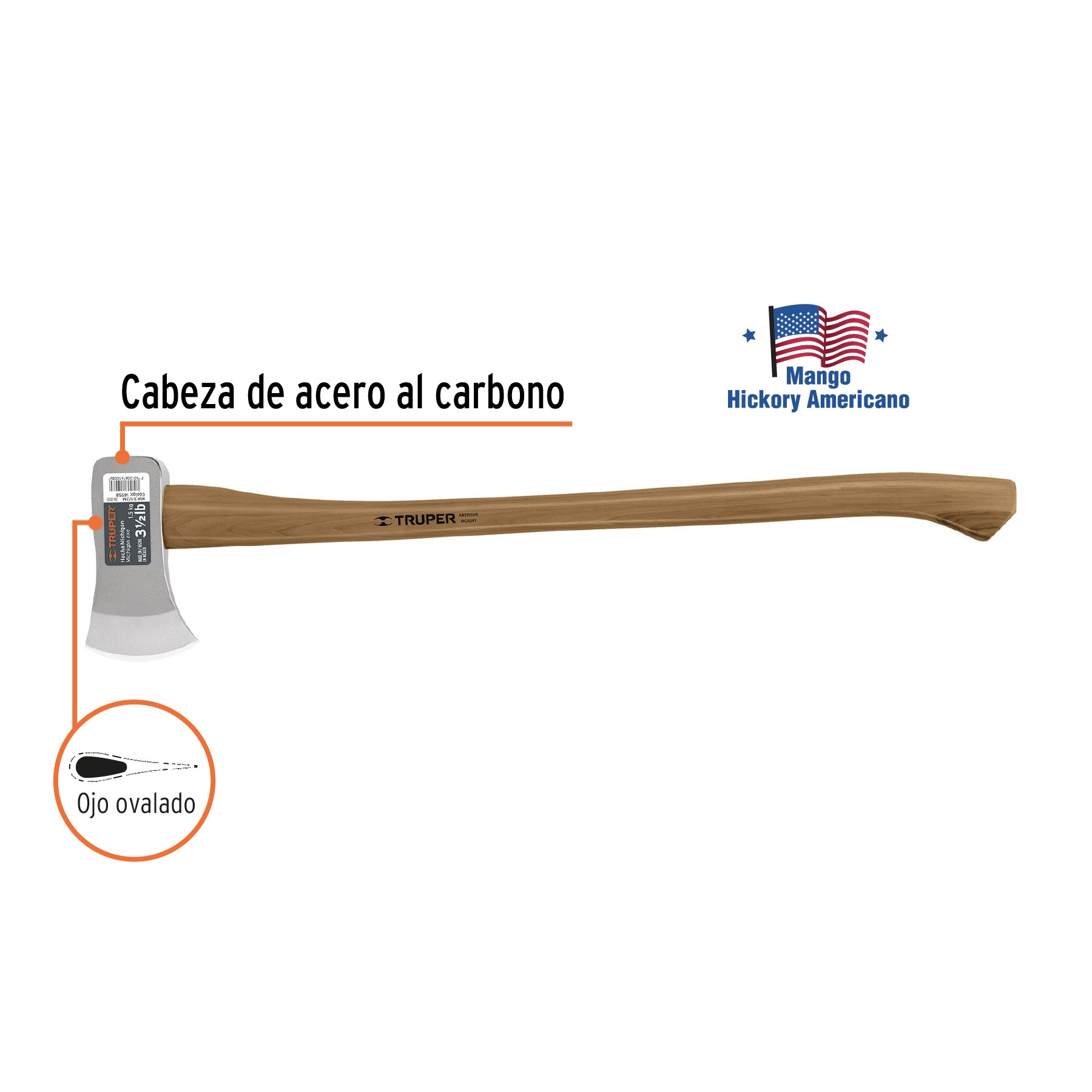 HACHA MICHIGAN 3-1/2 LB, MANGO DE HICKORY 34", TRUPER 14958