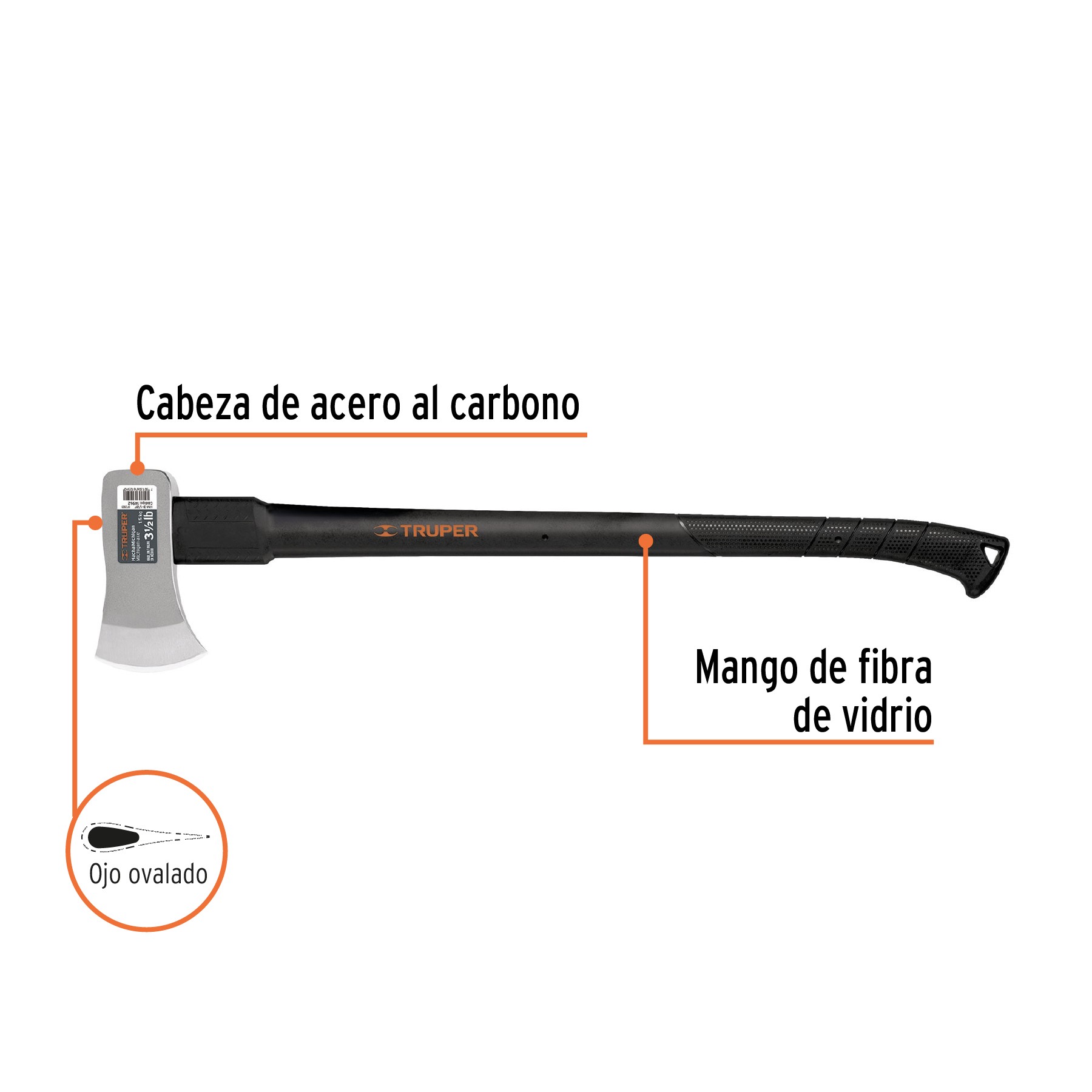 HACHA MICHIGAN 3-1/2 LB, MANGO FIBRA DE VIDRIO 34", TRUPER 14962