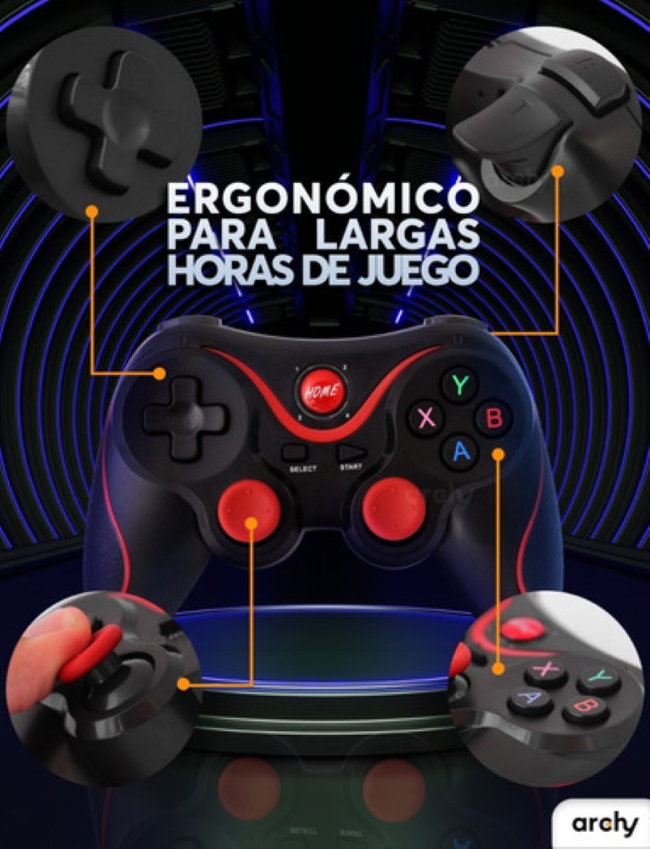 Control Bluetooth Android Pc Con Soporte Negro/Rojo