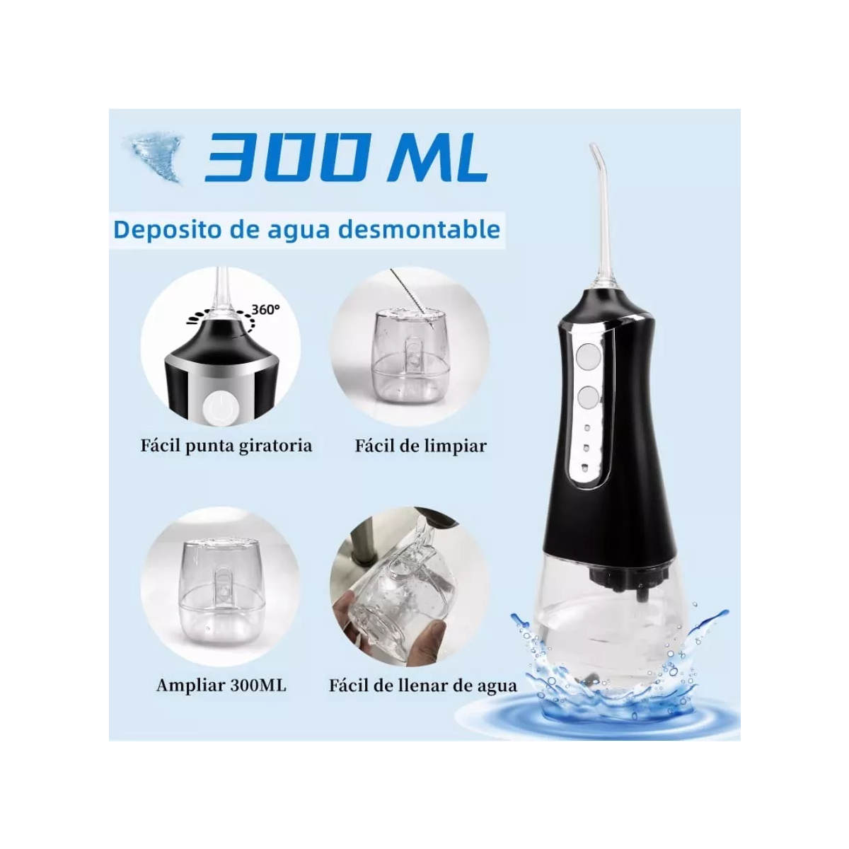 Irrigador Dental Bucal Portátil Recargable,inalambrica Negro