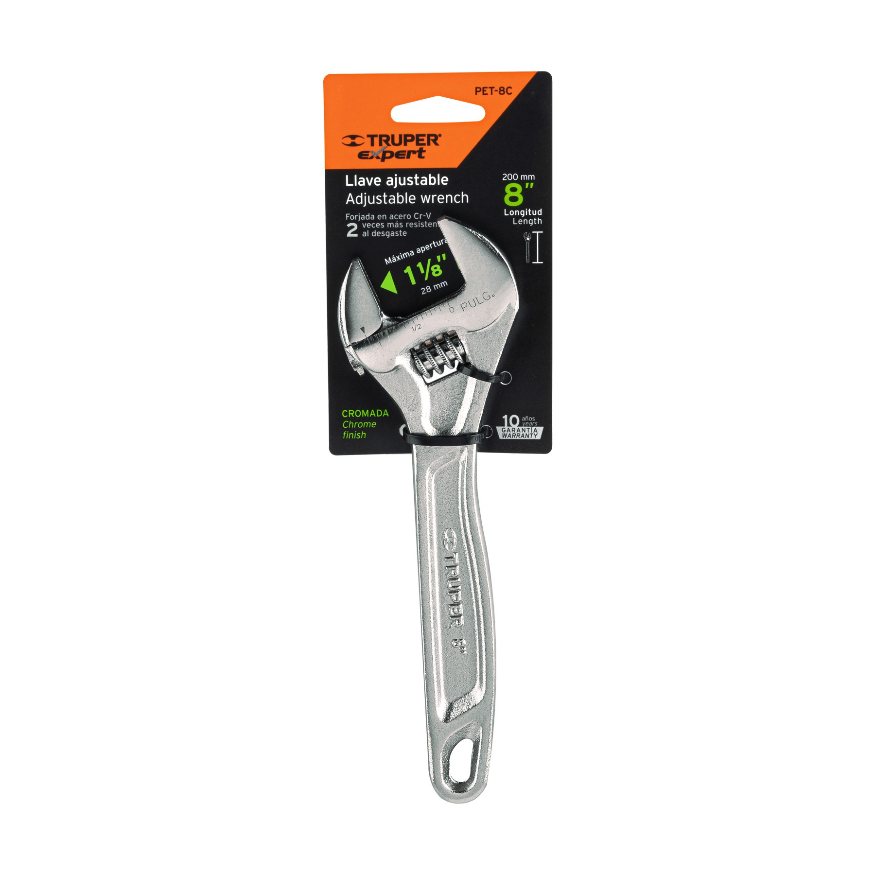 LLAVE AJUSTABLE (PERICO) 8" PROFESIONAL CROMADA, EXPERT 15506